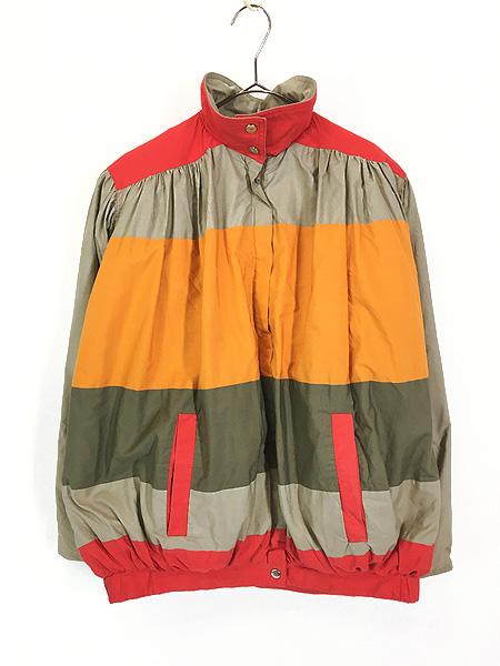 レディース 古着 80s Misty harbor 4color ボーダー ギャザー デザイン ダウン ジャケット XS古着