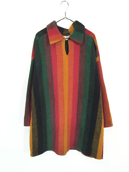 レディース 古着 80s USA製 SPECIAL PREVIEW カラフル ストライプ プルオーバー フリース ジャケット L 古着