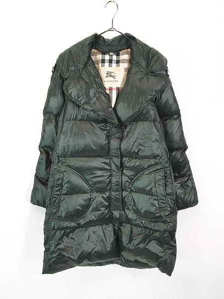 レディース 古着 Burberry London 裏地 チェック テーラードカラー 光沢 ナイロン シェル ダウン ジャケット L位 古着