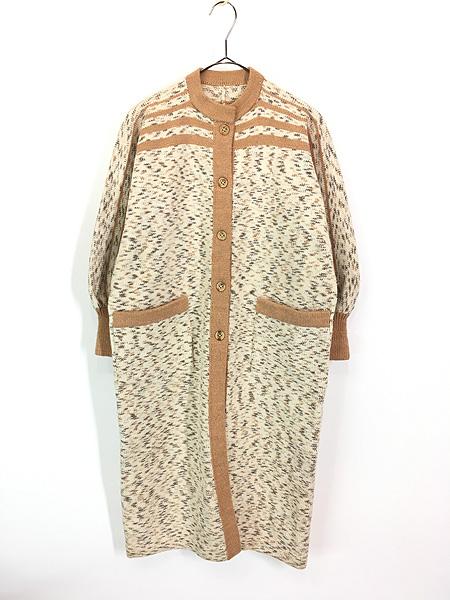 レディース 古着 80s 4ライン ウッドボタン スタンドカラー ロング ニット コート カーディガン S位 古着