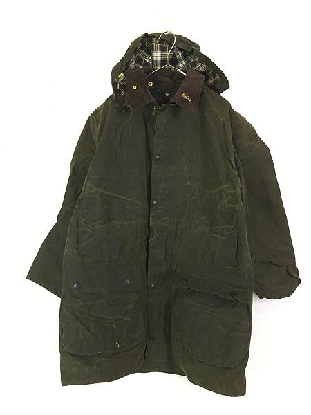 古着 90s 英国製 Barbour 日本未発売 「NORTHUMBRIA」 防寒 8oz オイルド ワックス コート オリーブ フード付 C42