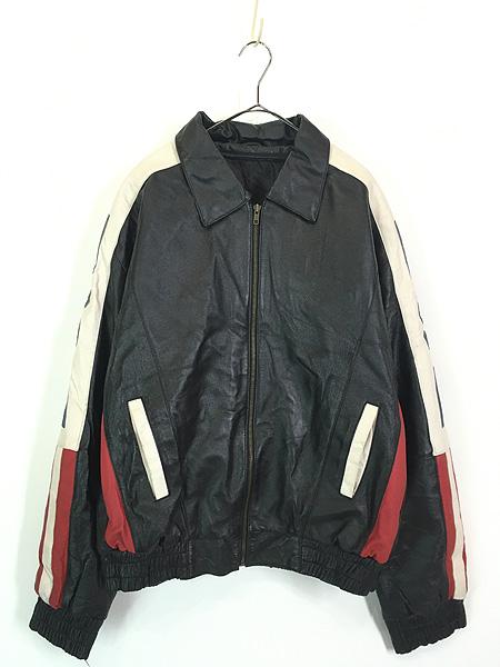 古着 90s USA 星条旗 本革 オール レザー スタジャン ジャケット XXL位 古着