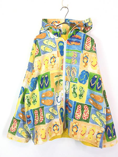 古着 80-90s C&Cジップ ビーチ サンダル 総柄 ハンドメイド コットン ジャケット パーカー XL位 美品!! 古着