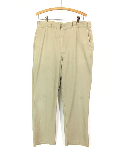 古着 80s USA製 Dickies コットンツイル ワーク チノ パンツ ストレート カーキ W35 L30