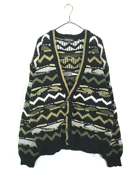 古着 EXPRESSIONS ランダム マルチ ボーダー アクリル ニット カーディガン XL 古着