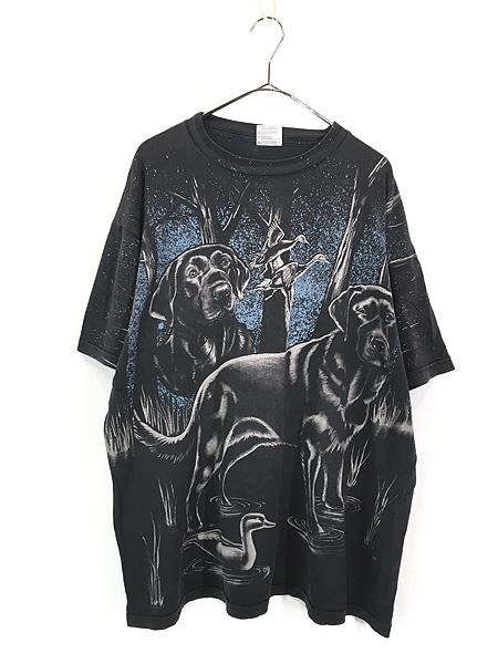 古着 90s 犬 ラブラドール レトリーバー カモ オールオーバー Tシャツ XL 古着