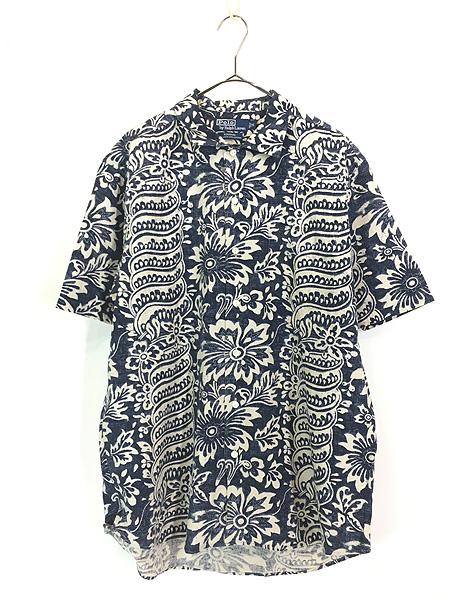 古着 Polo Ralph Lauren 「BONNARD」 ボタニカル フラワー アー ト コットン リネン 半袖 シャツ M 古着?@