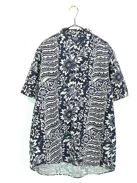 古着 Polo Ralph Lauren 「BONNARD」 ボタニカル フラワー アー ト コットン リネン 半袖 シャツ M 古着?A