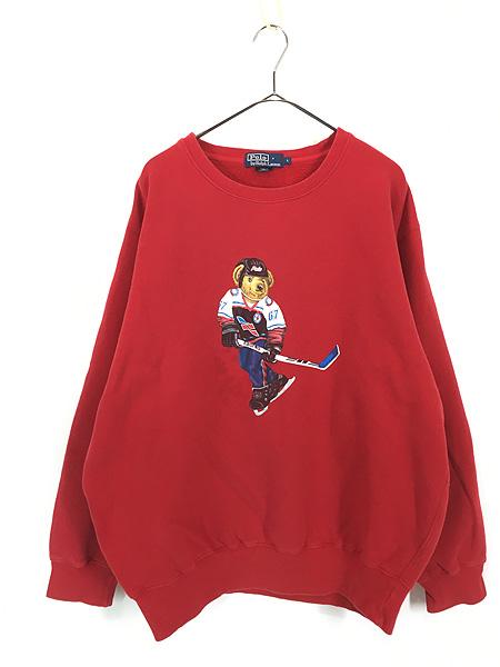 古着 90s Polo Ralph Lauren 「POLO BEAR」 ホッケー ポロベア スウェット トレーナー L 古着
