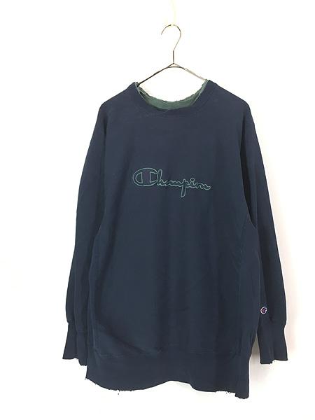 古着 90s USA製 Champion Reverse Weave BIG ロゴ Wネック リバース スウェット XL 古着