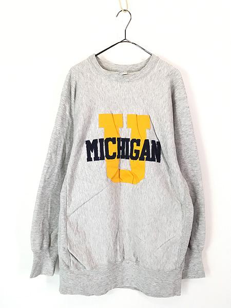 古着 90s USA製 Champion Reverse Weave 「MICHIGAN」 カレッジ ナイロン パッチ リバース スウェット XXL 古着