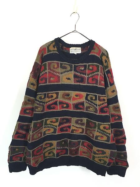 古着 90s ペルー製 the peruvian connection マルチ ブロック アート 100% アルパカ ニット セーター XL