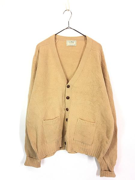 古着 80s USA製 LL Bean エルボーパッチ パチポケ キャメルヘアー ウール ニット カーディガン L