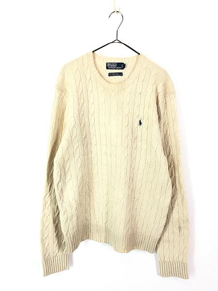古着 Polo Ralph Lauren ワンポイント 上質 アンゴラ メリノウール ケーブル ニット セーター アイボリー M 古着