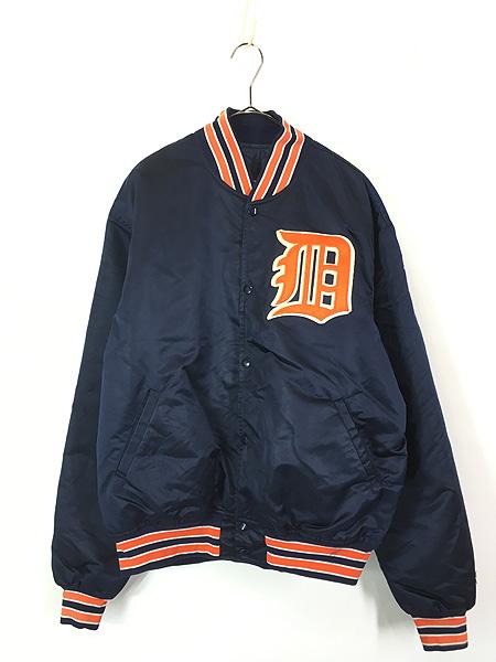 古着 80s USA製 STARTER MLB Detroit Tigers タイガース 光沢 サテン スタジャン ジャケット XL 古着