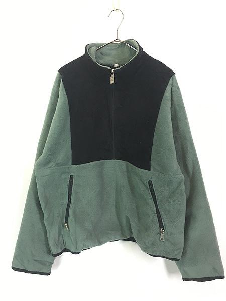 古着 90s USA製 TNF The North Face 「Windy Pass」 グレー×黒 ハーフジップ フリース ジャケット L 古着