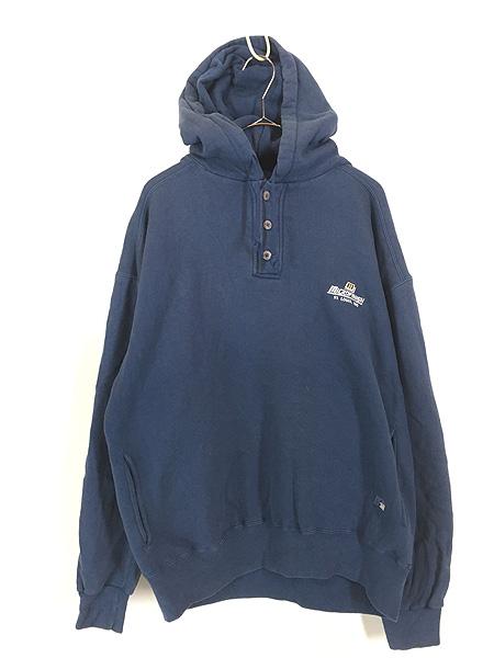 古着 90s USA製 Russell High Cotton ワンポイント ハーフボタン プルオーバー ヘビー スウェット パーカー XL