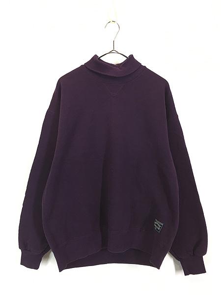 古着 90s USA製 Russell 無地 ソリッド 前V タートルネック スウェット トレーナー ワイン L