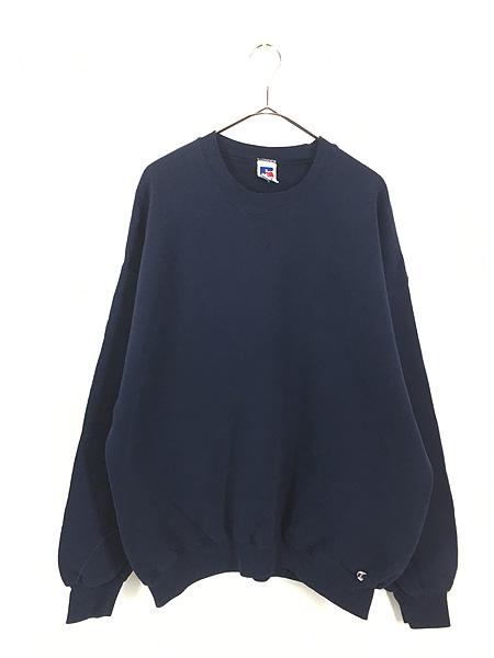 古着 90s Russell 無地 ソリッド 前V セットイン ビッグサイズ スウェット トレーナー ネイビー XXL