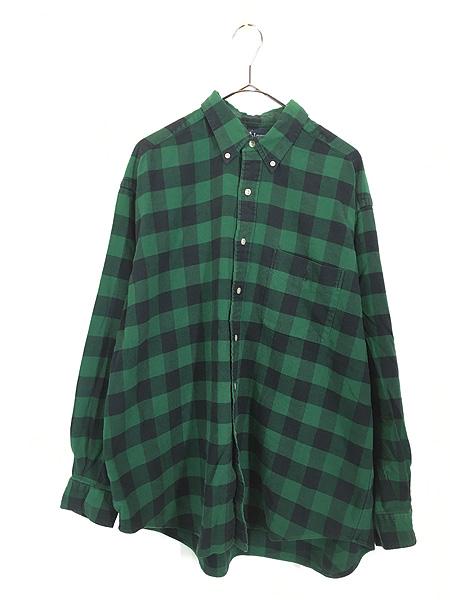 古着 90s Ralph Lauren 「BIG SHIRT」 緑×黒 ブロック チェック ポケット付 BD シャツ L位 古着