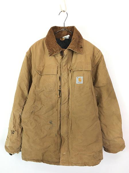 古着 80s USA製 Carhartt ブラウン ダック パデット トラディショナル コート 36 古着