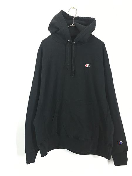 古着 Champion Reverse Weave ワンポイント リバース スウェット パーカー ブラック XL 古着