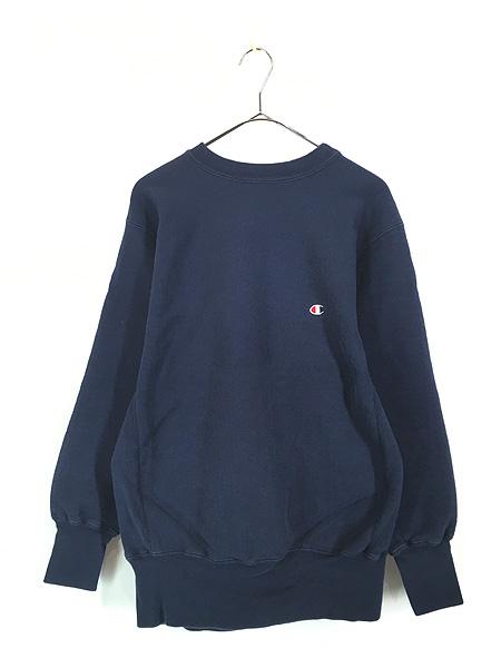 古着 90s USA製 Champion Reverse Weave ワンポイント 「Lucky」 ハート 刺しゅう リバース スウェット 紺 L 古着