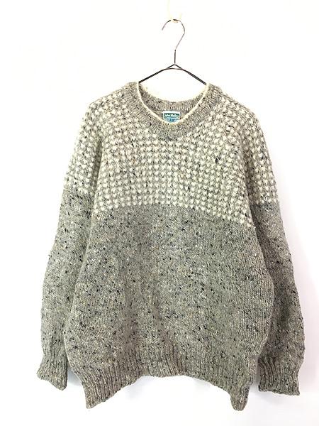 古着 70s Ireland製 John Molloy ポップコーン編 アラン フィッシャーマン ローゲージ ウール ニット セーター XL位