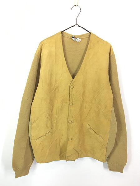 古着 60s SUEDE OVER by himalaya 本革 スエード レザー × ウール ニット カーディガン XL