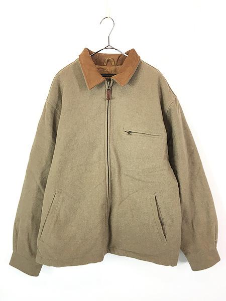 古着 00s WoolRich 「Wheat Heather」 本革 スエード襟 パデッド フルジップ ウール デトロイト ジャケット L