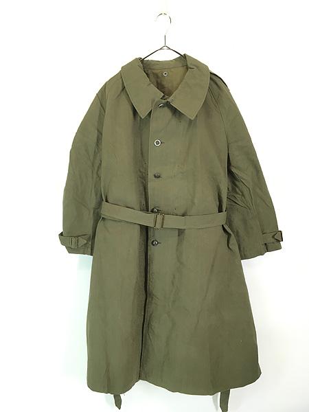 古着 40-50s フランス軍 M35 ミリタリー コットン キャンバス モーター サイクル オーバー コート オリーブ 2 ミント!!
