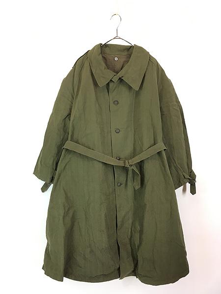 古着 40s フランス軍 M35 ミリタリー 「コットン リネン」 モーター サイクル オーバー コート オリーブ 6 ミント!!
