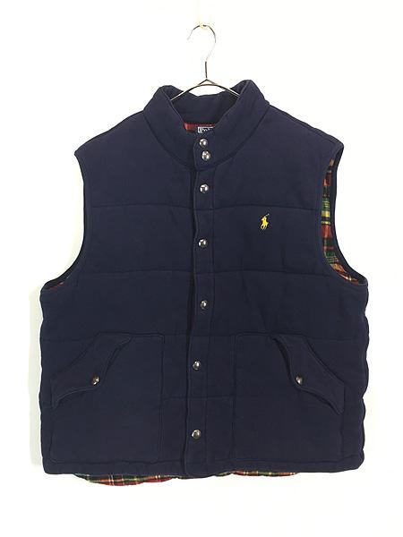 古着 Polo Ralph Lauren ワンポイント ソリッド コットン パデット ベスト 紺 XL 古着