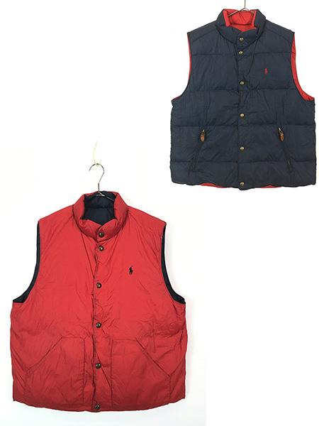 古着 Polo Ralph Lauren ワンポイント リバーシブル 軽量 ダウン ベスト XL 古着