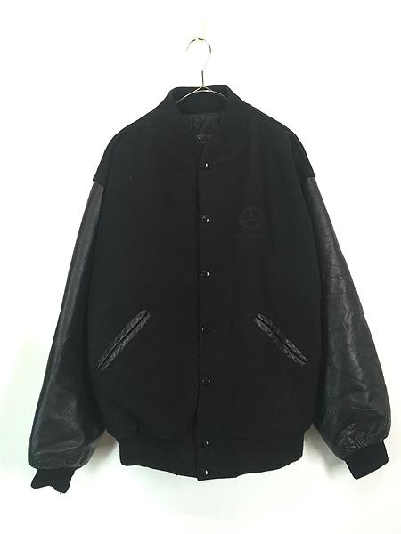 古着 00s Mercedes Benz ベンツ 刺しゅう 本革 レザー メルトン ウール スタジャン ジャケット オールブラック!! XL 古着