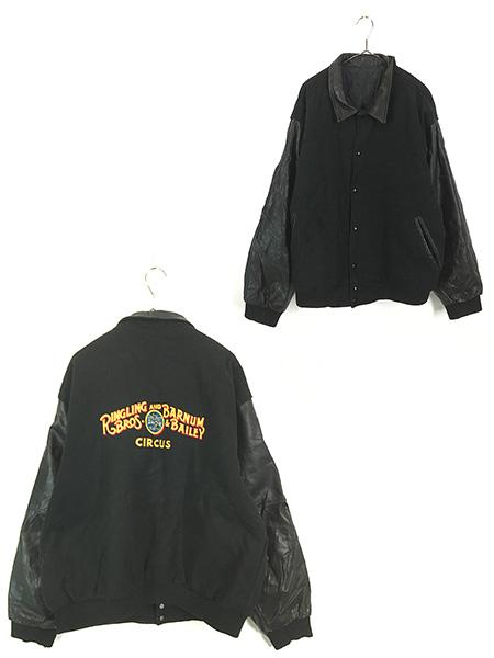 古着 90s USA製 RINGLING サーカス 刺しゅう 本革 レザー メルトン ウール スタジャン ジャケット L 古着