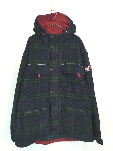 古着 90s   ブラックウォッチ チェック フリース ジャケット パーカー XL 古着