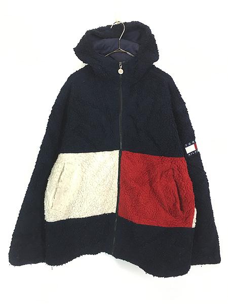 古着 90s  JEANS フラッグ パターン ボア フリース ジャケット パーカー M 古着