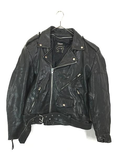 古着 90s TANNERY WEST ハの字 本革 レザー ダブル ライダース ジャケット パキジャン ライナー完備 M