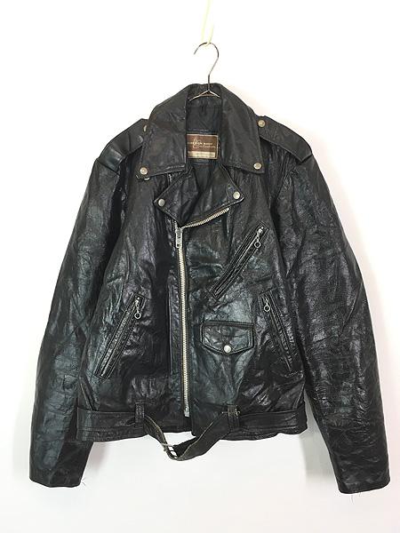 古着 70s Sears Leather Shop Collection パデッド ハの字 本革 レザー ダブル ライダース ジャケット 46 TALL
