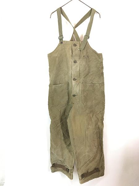 古着 40s 米軍 USN ステンシル ジャングルクロス N-1 デッキ パンツ オーバーオール S