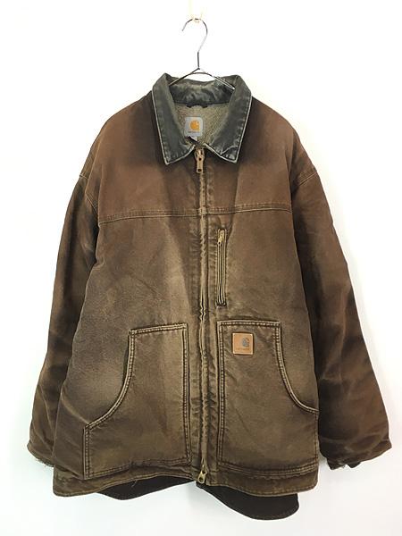 古着 Carhartt 裏ボア フェード ダークブラウン ダック サンドストーン リッジ ジャケット コート XXL 古着