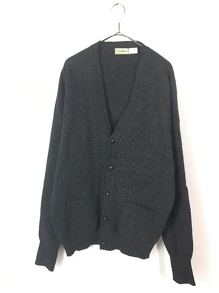 古着 90s Scotland製 LL Bean 無地 ソリッド パチポケ ラム ウール ニット セーター ブラック L TALL