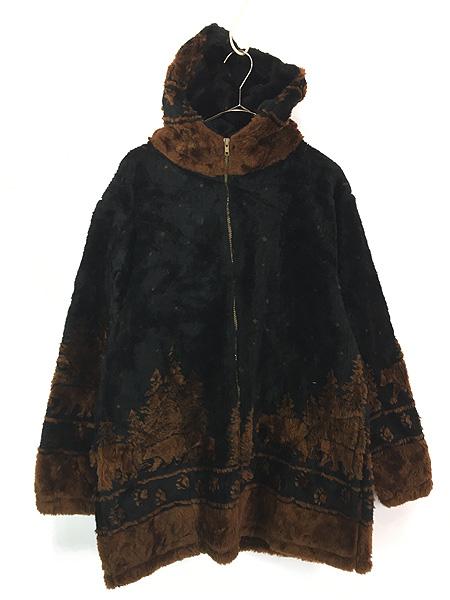 古着 90s USA製 MAZMANIA クマ 足跡 フリース ジャケット パーカー M 古着