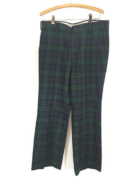 古着 60-70s Benchley タータン チェック ウール フレア スラックス パンツ W34 L29