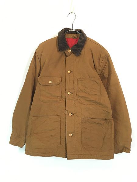 古着 70s Wrangler レッド キルティング パデッド ブラウン ダック ワーク カバーオール ジャケット 38
