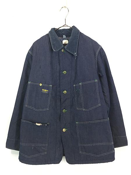 古着 70s OshKosh B'gosh ブランケット ライナー 濃紺 デニム ワーク カバーオール ジャケット 40R