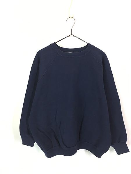 古着 70s USA製 Russell 無地 ソリッド プレーン ラグラン スウェット トレーナー ネイビー XL
