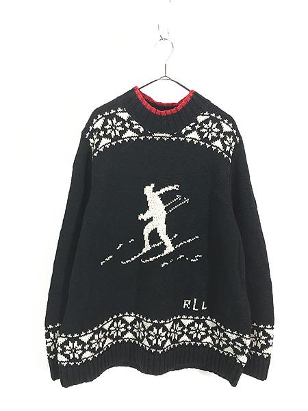 古着 90s LAUREN Ralph Lauren スキー ノルディック柄 ハイネック リネン コットン ニット セーター XXXL 古着