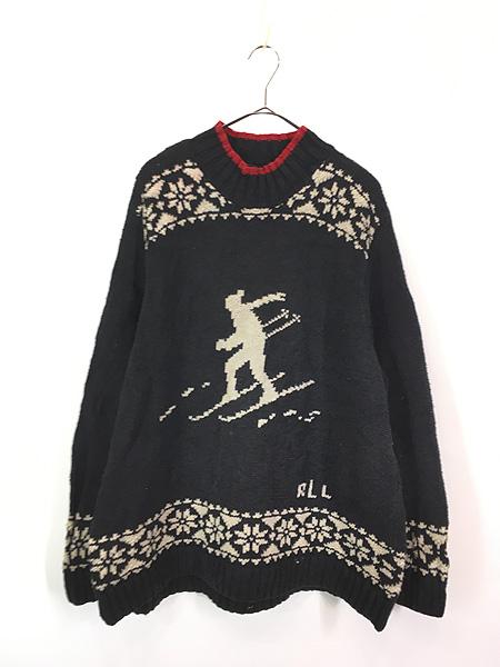 古着 90s LAUREN Ralph Lauren スキー ノルディック柄 ハイネック リネン コットン ニット セーター XXL 古着